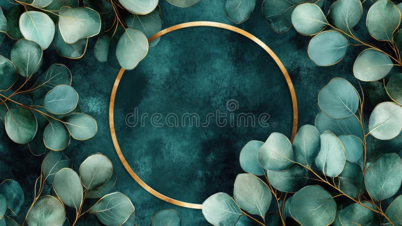 Elegant Gold and Green Leaf Frame on Textured Background Stock Image ...
