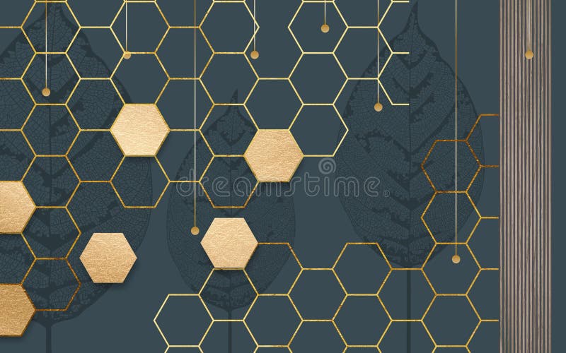 Elegant Gold Hexagonal Pattern with Abstract Elements Stock ...