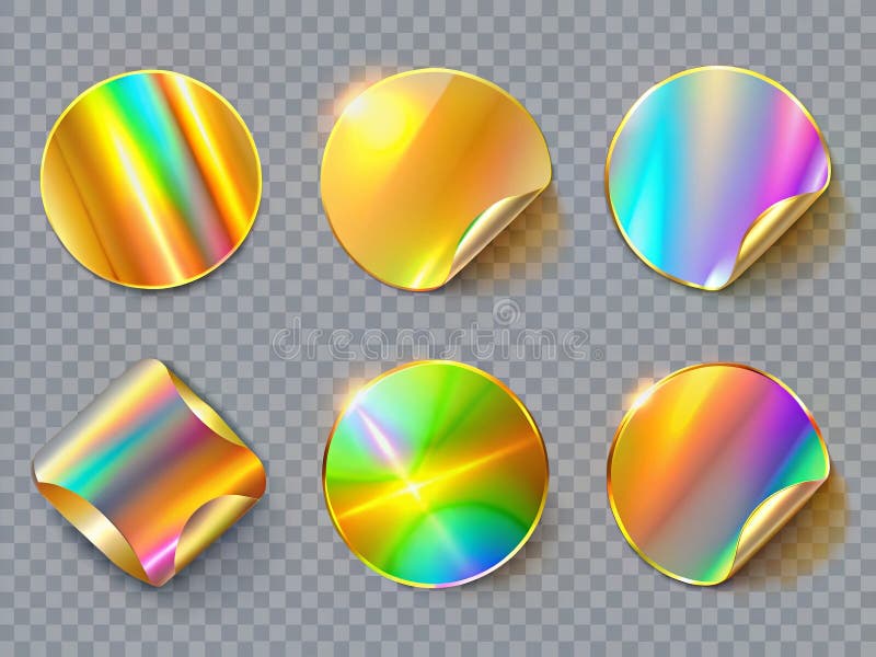 Elegant Gold Holographic Stickers Blank Curved Corner Emblems for ...