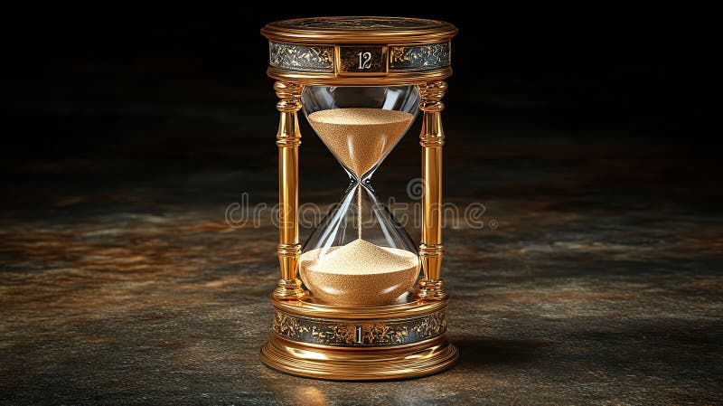 Elegant Gold Hourglass with Sand Flowing, Dark Background Stock ...