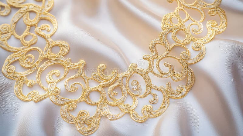 Elegant Gold Lace on Beige Silk Fabric Stock Image - Image of smooth ...