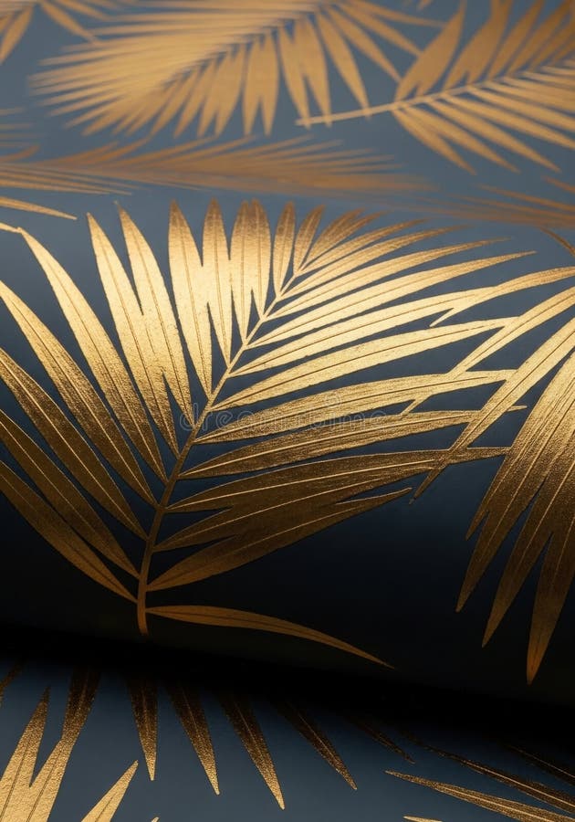 Elegant Gold Leaf Pattern on Dark Blue Wallpaper for Luxury Interior ...