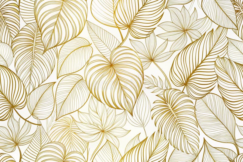 Elegant Gold Leaf Pattern in Intricate Line Art, Perfect for Luxurious ...