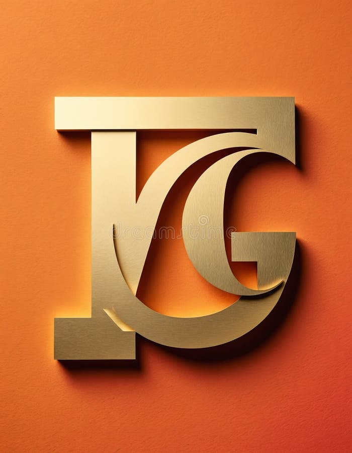 Elegant Gold Monogram on Vibrant Orange Background Stock Image - Image ...
