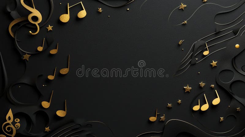 Elegant Gold Musical Notes and Stars on Black Background Stock Photo ...