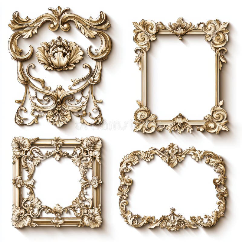 Elegant Gold Ornate Frames and Design Elements Baroque Style Isolated ...
