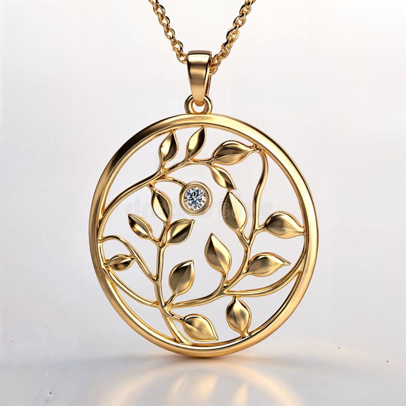 Elegant Gold Pendant, Medallion with Leaf and Flower Design and a ...