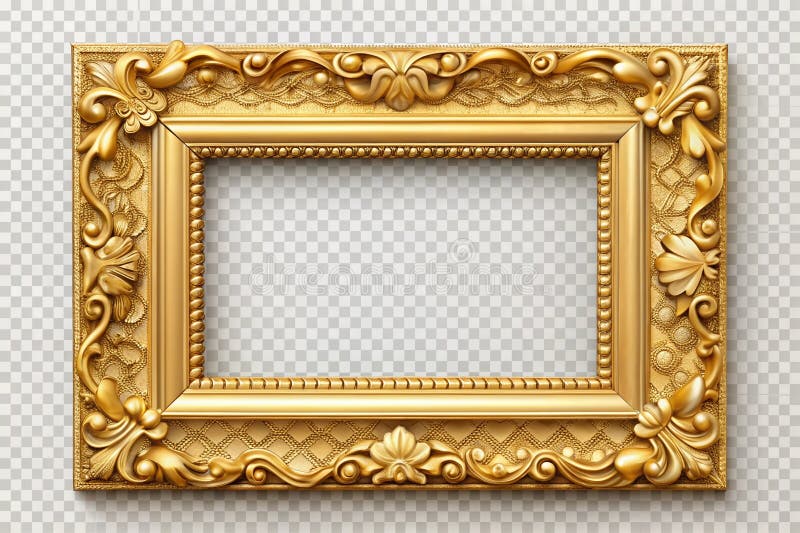 Elegant Gold Picture Frame on Transparent Background HighQuality Image ...