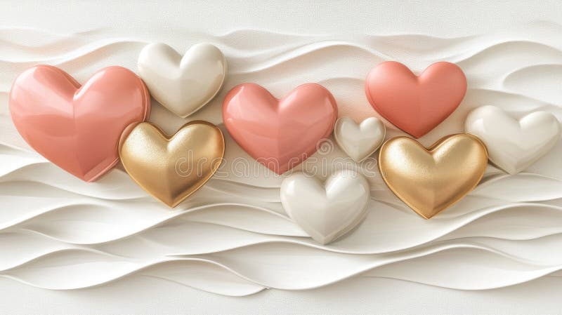 Elegant Gold and Pink Hearts on a Sandy Background Stock Illustration ...