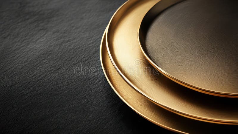 Elegant Gold Plates on Dark Slate Surface Highlighting Luxury Dining ...