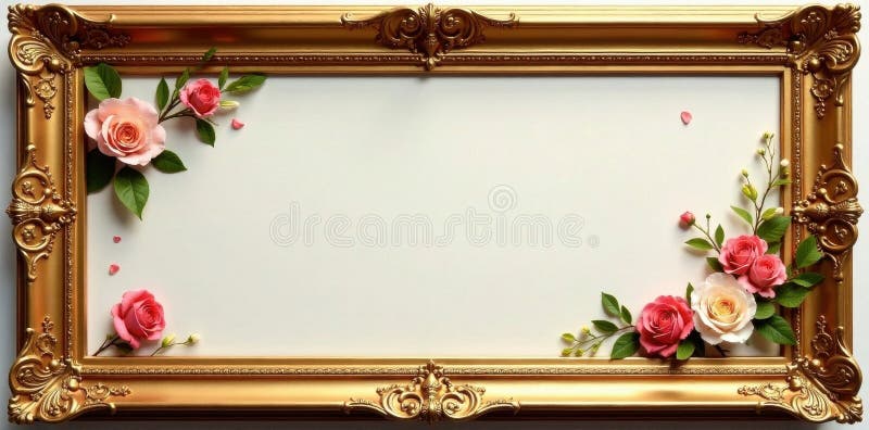 Elegant Gold Rectangular Frame, Ornate Details, Rectangular Frame ...