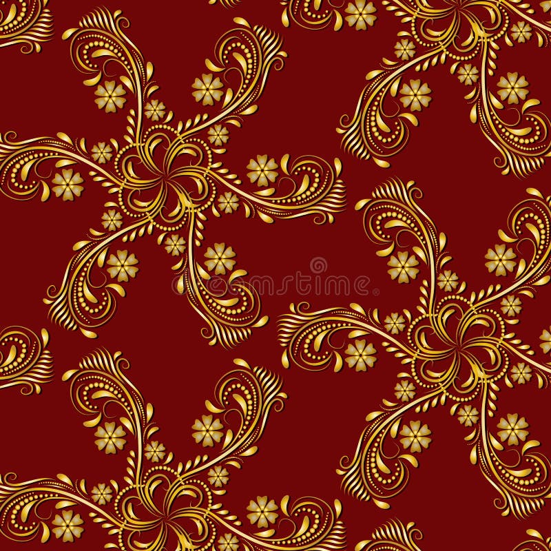 Elegant Gold & Red Seamless Vector Pattern. Stock Vector - Illustration ...