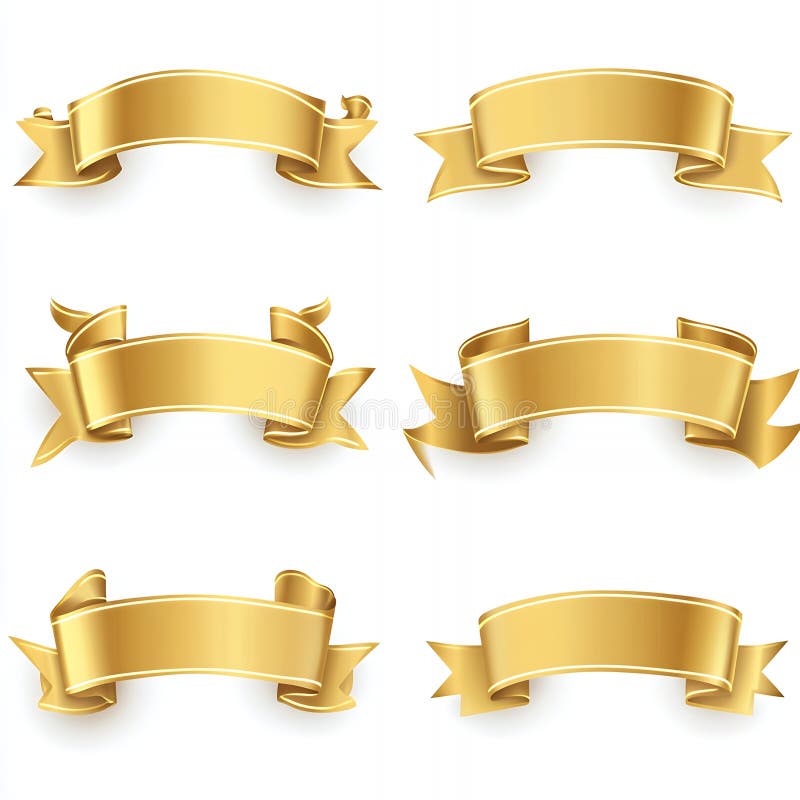 Elegant Gold Ribbon Banners Set of 6 Design Elements Stock Illustration ...