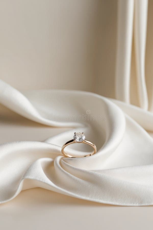 Elegant Gold Ring with a Brilliant Diamond Placed on Soft Fabric in a ...