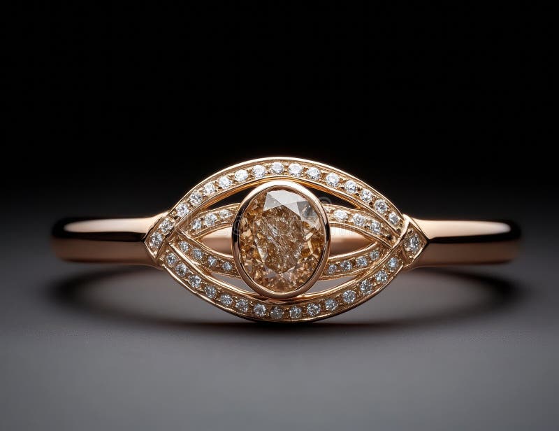 Elegant Gold Ring with Brown Diamond and Small Diamonds. Stock ...