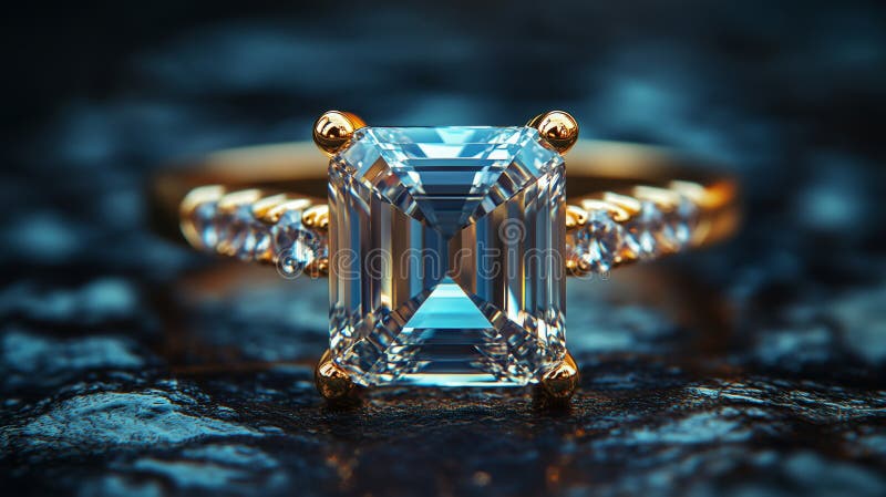 Elegant Gold Ring with a Large, Clear Rectangular Gemstone Set Stock ...