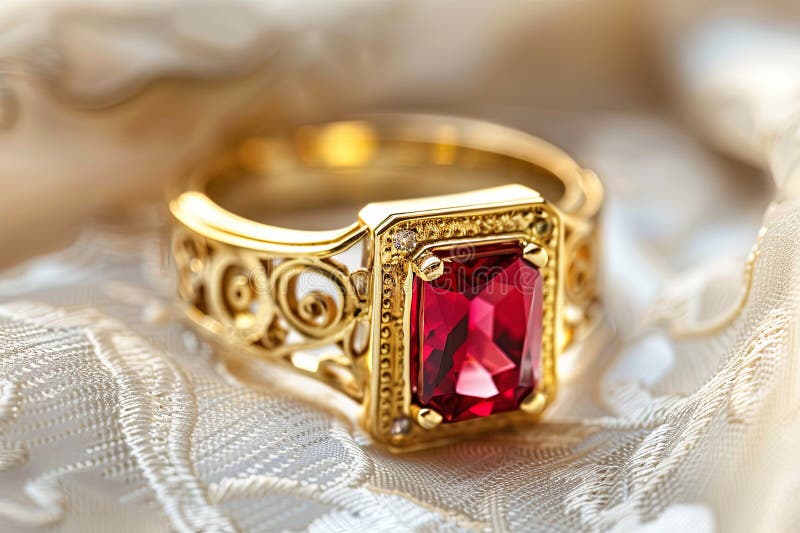 Elegant Gold Ring with Large Red Ruby Gemstone Stock Illustration ...