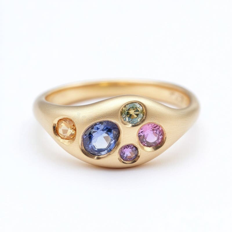 Elegant Gold Ring with Multicolored Gemstones in Modern Design Stock ...