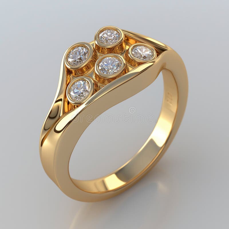 Elegant Gold Ring with Multiple Diamonds on a Smooth Surface Stock ...