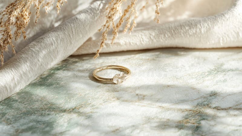 Elegant Gold Ring on Soft Fabric with Natural Light and Shadows Stock ...