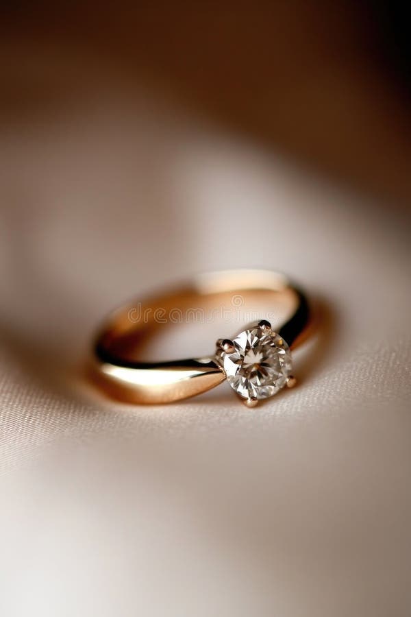 Elegant Gold Ring with Solitaire Diamond on Soft Fabric Background ...