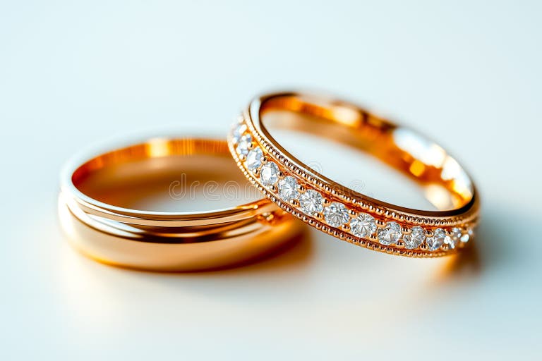 Elegant Gold Rings with Diamonds Representing Love and Commitment Stock ...