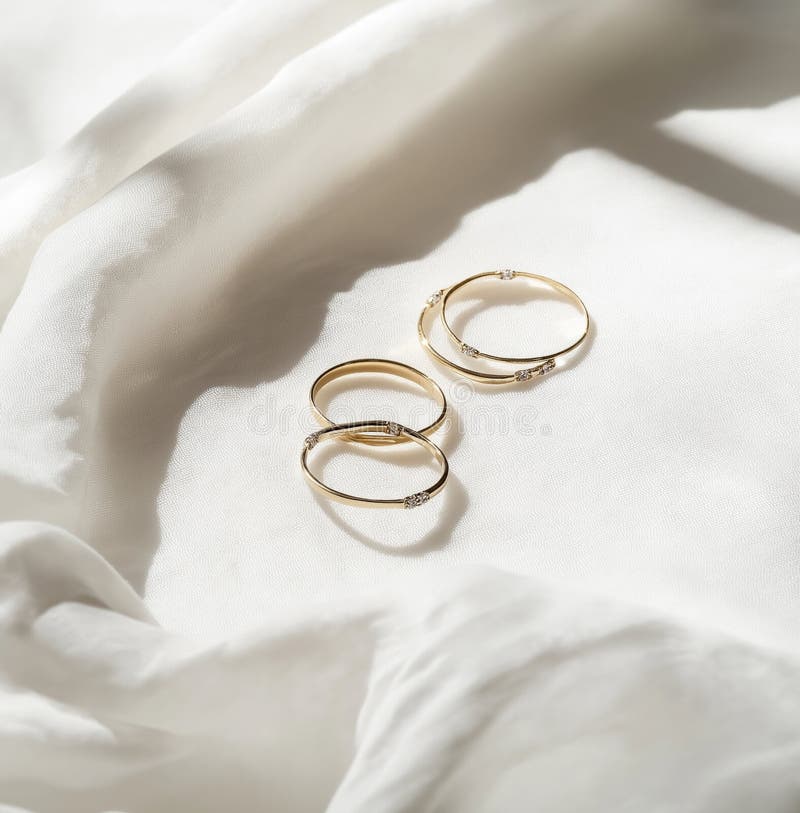 Three Elegant Gold Wedding Rings Soft White Background Stock Photos ...