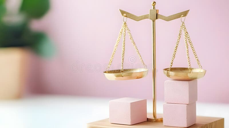 Elegant Gold Scales Balancing Pink Blocks Stock Illustration ...