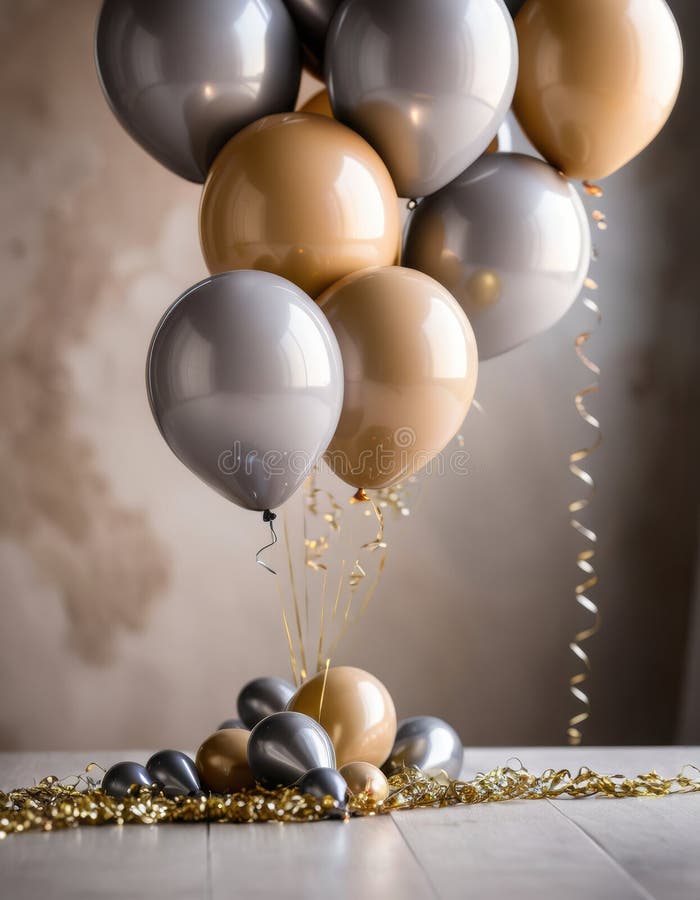 Elegant Gold and Silver Balloons on Table with Copy Space Stock ...