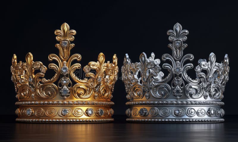Elegant Gold Silver Crowns Intricate Designs Gemstones Stock Photos ...