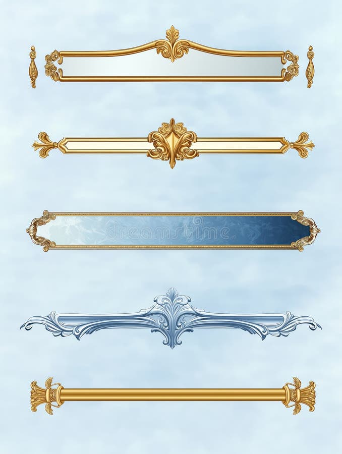 Elegant Gold, Silver Decorative Horizontal Game Ui Elements. Set ...