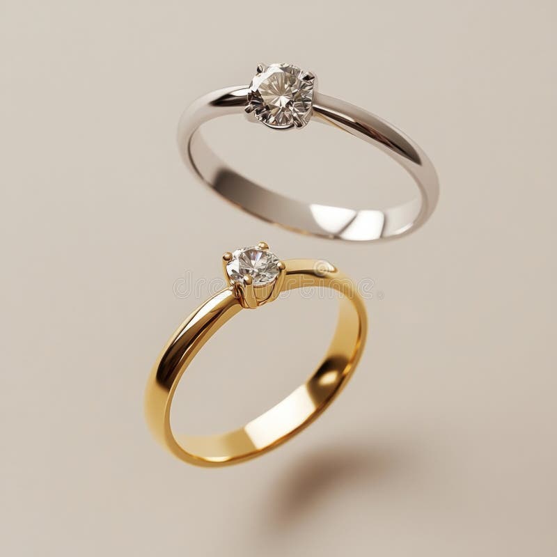 Elegant Gold and Silver Diamond Rings on Neutral Background Stock Photo ...