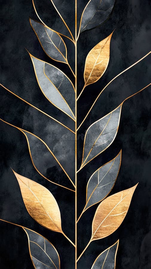 Elegant Gold and Silver Leaf Pattern on Dark Background Stock Image ...