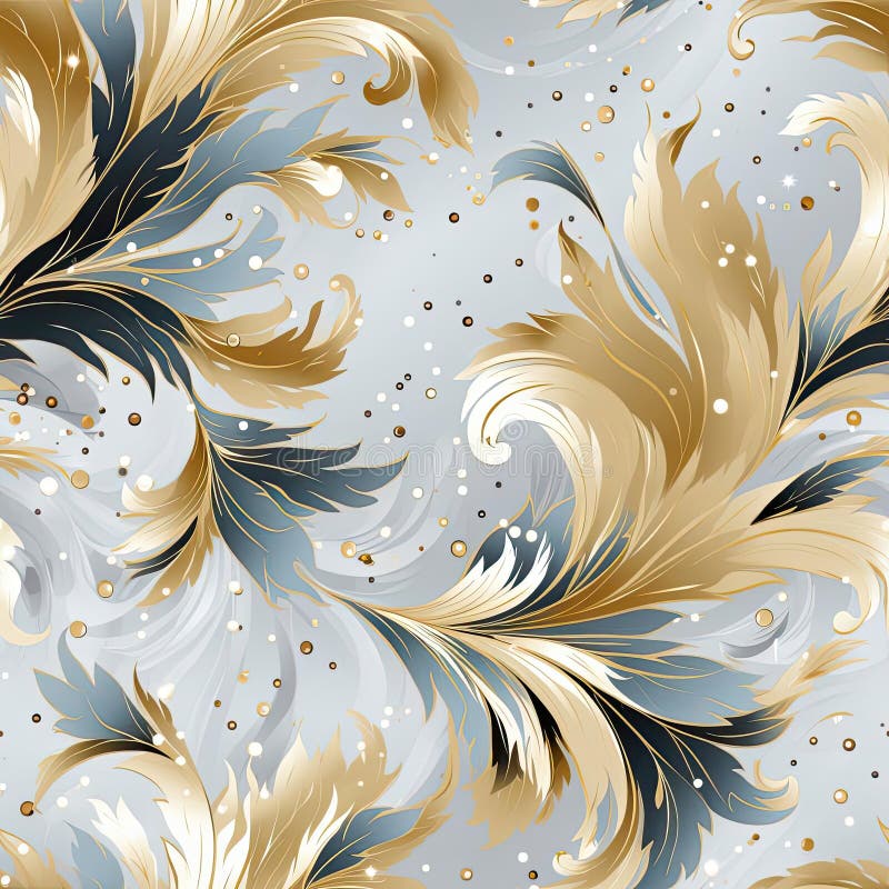 Elegant Gold and Silver Pattern with Swirls and Feathers (tiled) Stock ...