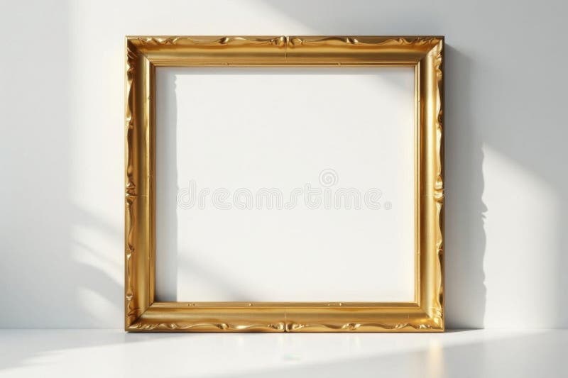 Elegant Gold Square Frame, Clean White Backdrop, Golden Frame, Art ...