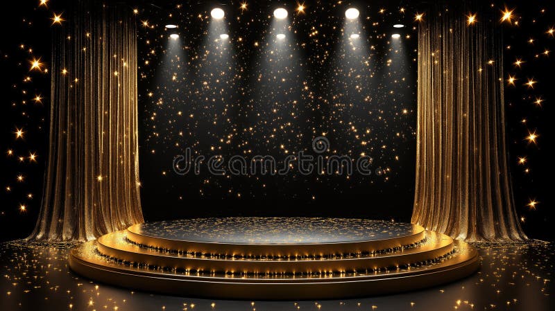 Elegant Gold Stage with Sparkling Starry Background and Spotlights ...