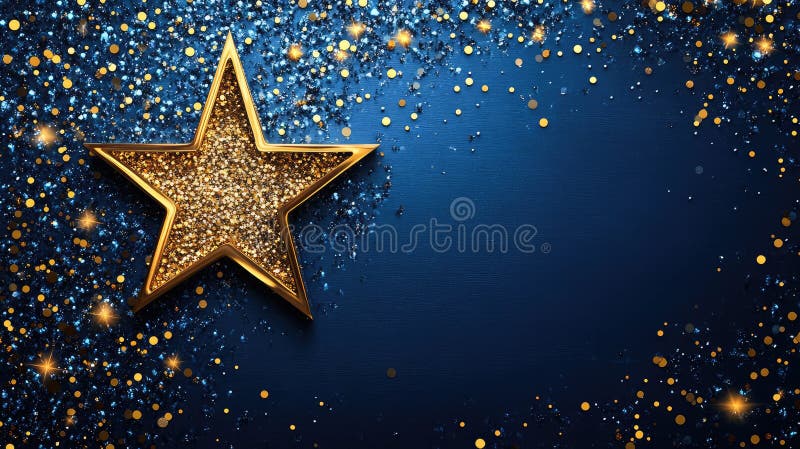 Elegant Gold Star on a Deep Blue Background with Decorative Dots and ...