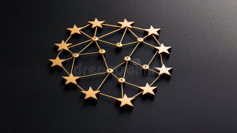 Elegant Gold Star Network Design on a Dark Background with Geometric ...