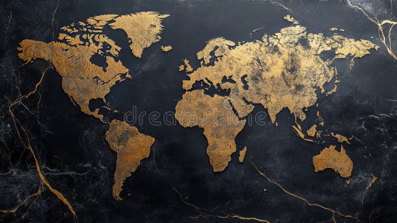 Elegant Gold Textured World Map on Dark Background: a Stylish Global ...