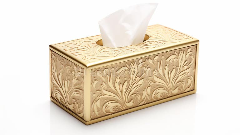 Elegant Gold Tissue Box with Floral Pattern on White Stock Illustration ...