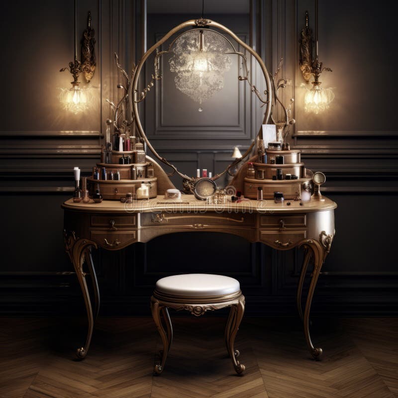 Elegant Gold Vanity Set with Realistic Fantasy Elements Stock ...