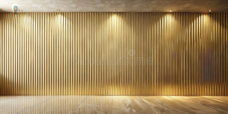 Elegant Gold Vertical Panel Wall with Subtle Lighting and Polished ...