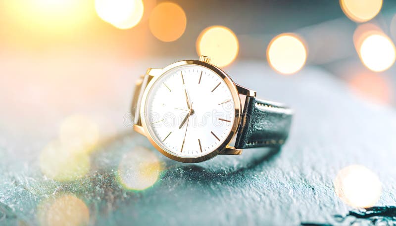 Elegant Gold Watch on Textured Slate with Warm Light Reflections Stock ...