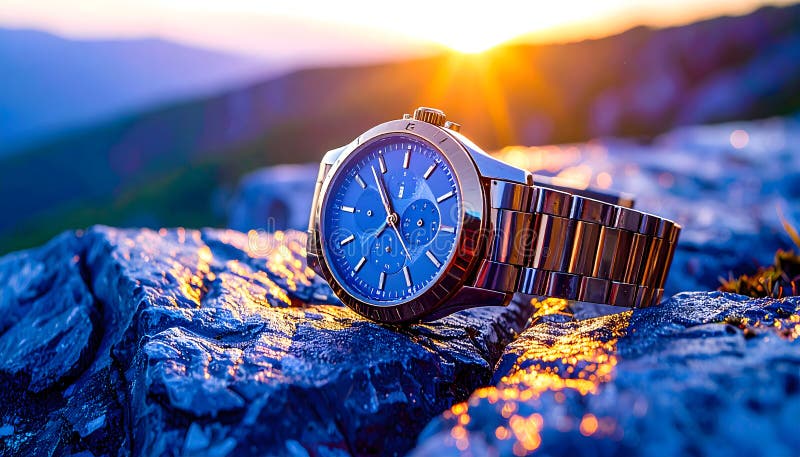 Elegant Gold Watch on Textured Slate with Warm Light Reflections Stock ...