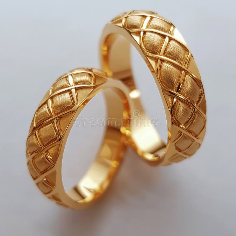 Elegant Gold Wedding Bands with Intricate Pattern on White Background ...