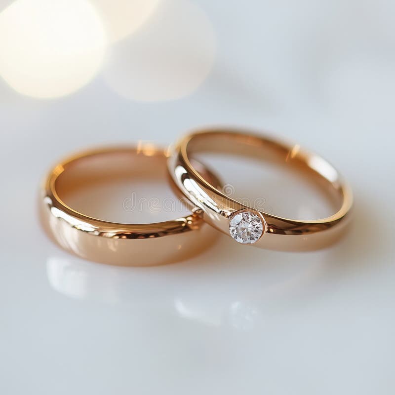 Elegant Gold Wedding Bands with Solitaire Diamond on Smooth Surface ...