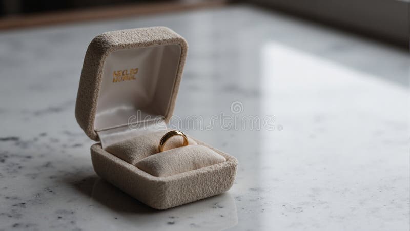 Elegant Gold Wedding Ring in Velvet Box on Marble Table with Gentle ...