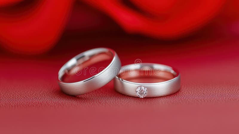 Elegant Gold Wedding Rings on Vibrant Red Background, Symbol of ...