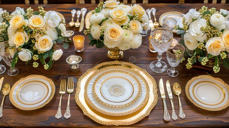 Elegant Gold and White Floral Table Setting, Luxury Dinnerware Design ...