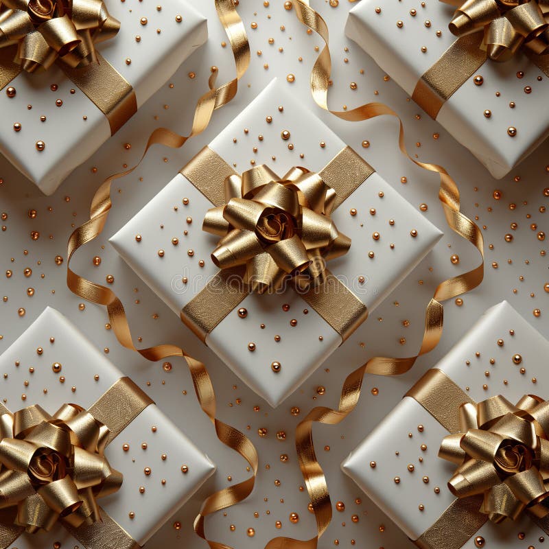 Elegant Gold and White Gift Boxes with Sparkling Details Stock ...